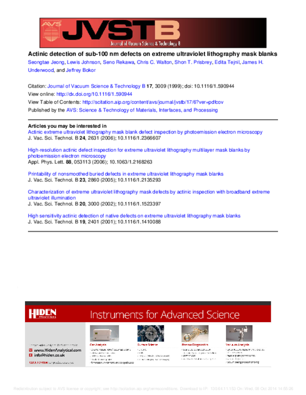 (PDF) Actinic detection of sub-100 nm defects on extreme ultraviolet ...