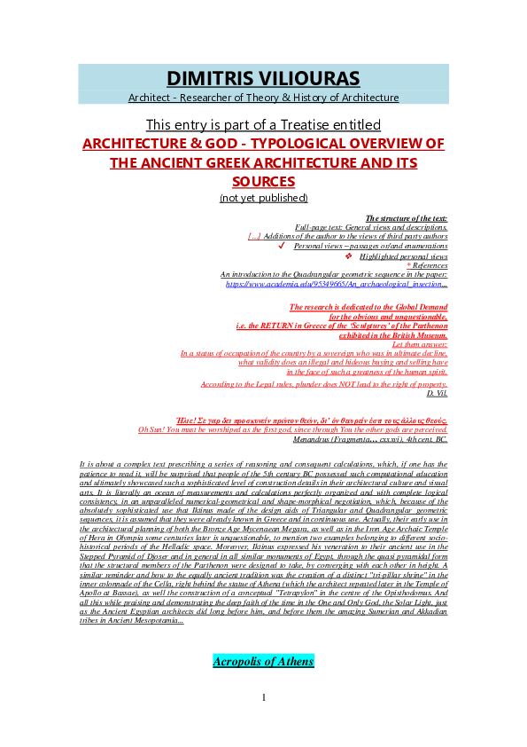(PDF) Acropolis of Athens PARTHENON: The realization of the absolute in the context of an ...