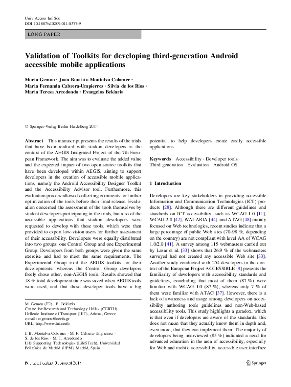 Pdf Validation Of Toolkits For Developing Third Generation Android Accessible Mobile Applications
