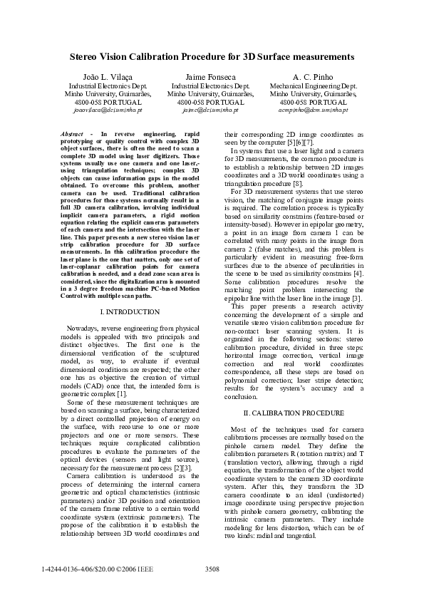 (PDF) Stereo vision calibration procedure for 3D surface measurements