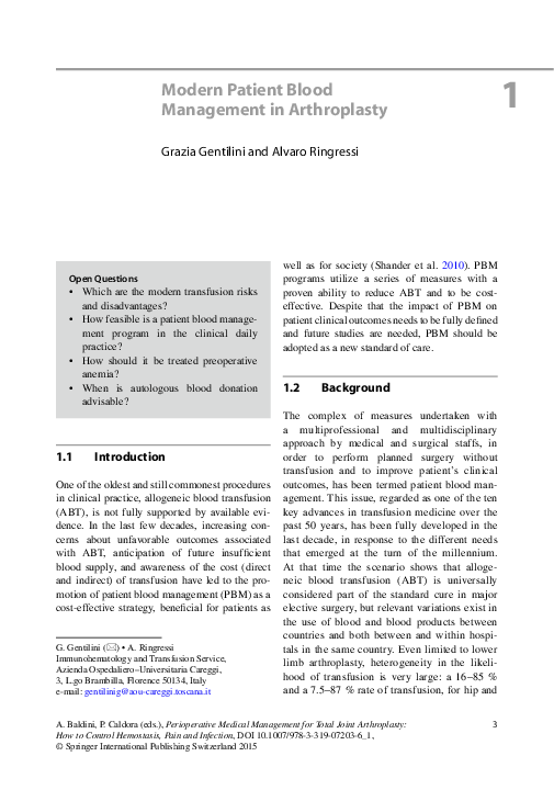 (PDF) Modern Patient Blood Management in Arthroplasty