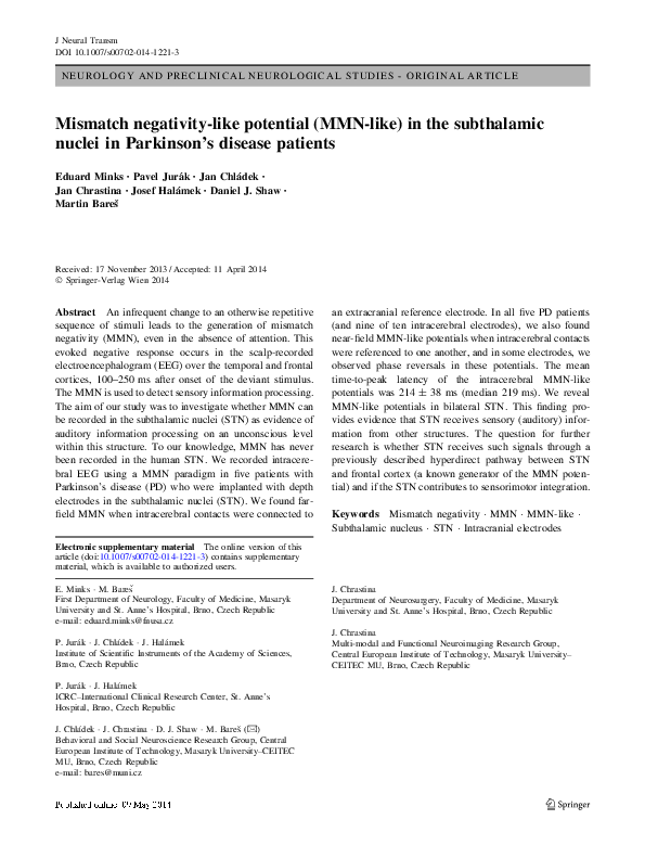 (PDF) Mismatch negativity-like potential (MMN-like) in the subthalamic ...