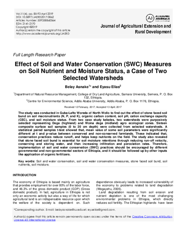 (PDF) Effect of Soil and Water Conservation (SWC) Measures on Soil Nutrient and Moisture Status ...