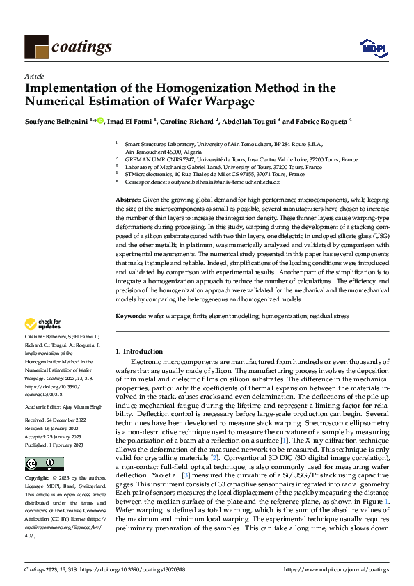 (PDF) Implementation of the Homogenization Method in the Numerical Estimation of Wafer Warpage