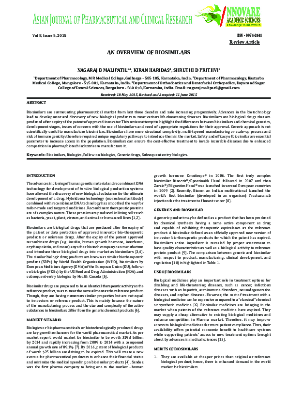 (PDF) An overview of biosimilars