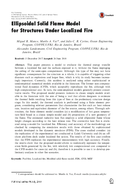 (PDF) Ellipsoidal Solid Flame Model for Structures Under Localized Fire