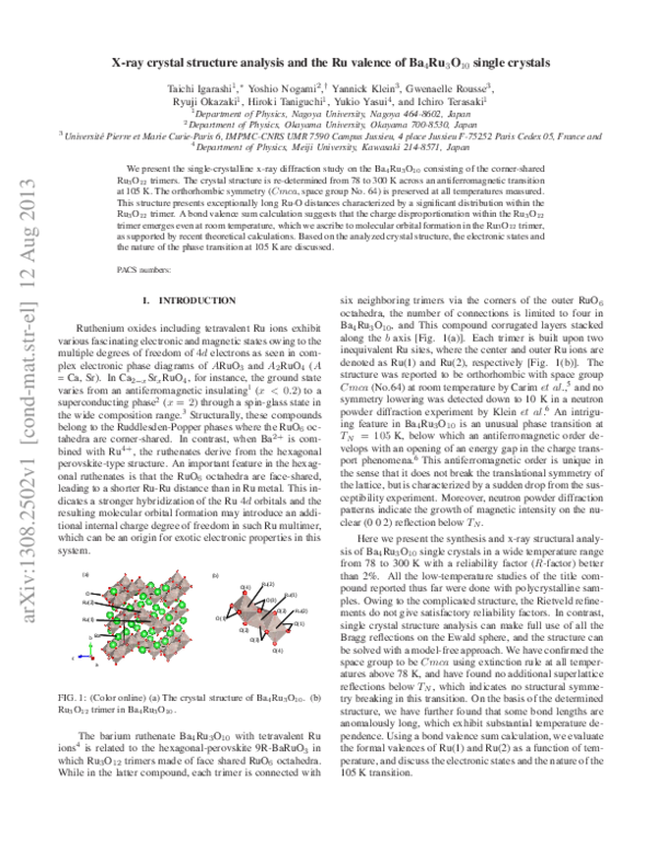 (PDF) X-ray Crystal Structure Analysis and Ru Valence of ...