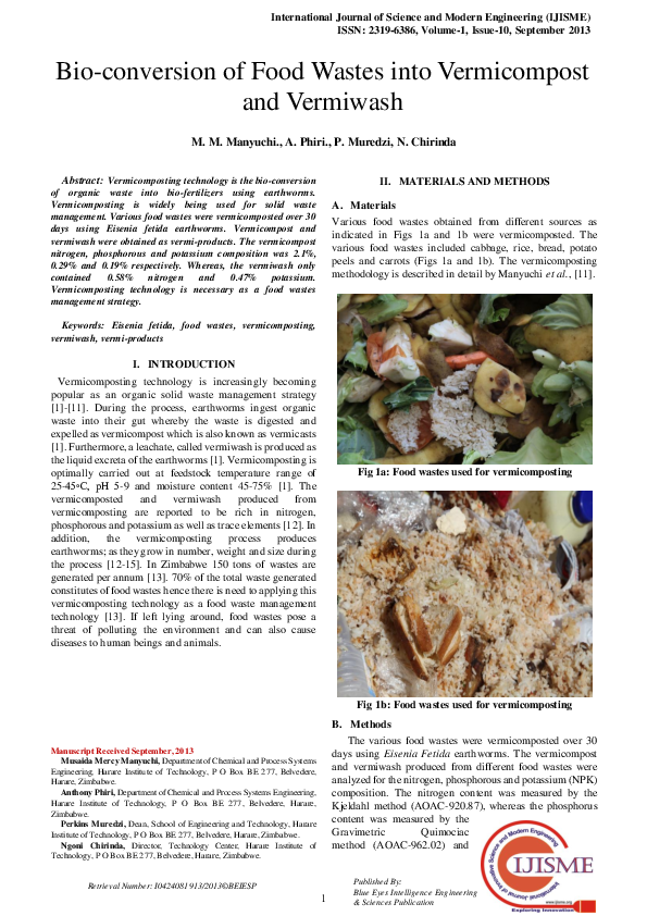 (PDF) Bio-conversion of food wastes into vermicompost and vermiwash