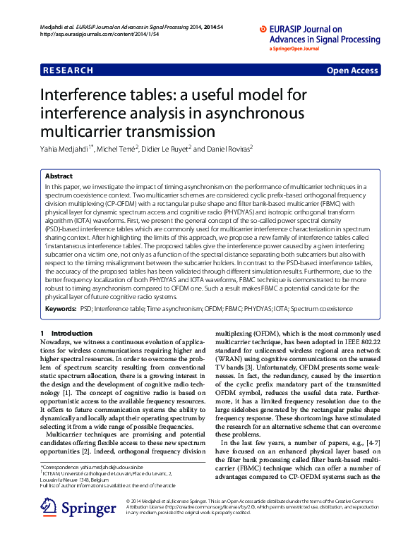 Pdf Interference Tables A Useful Model For Interference Analysis In Asynchronous Multicarrier