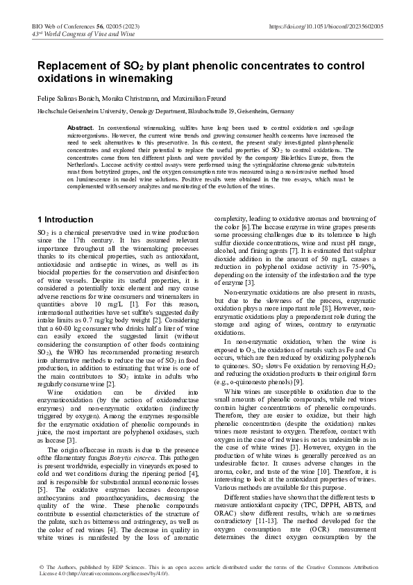(PDF) Replacement of SO2 by plant phenolic concentrates to control ...