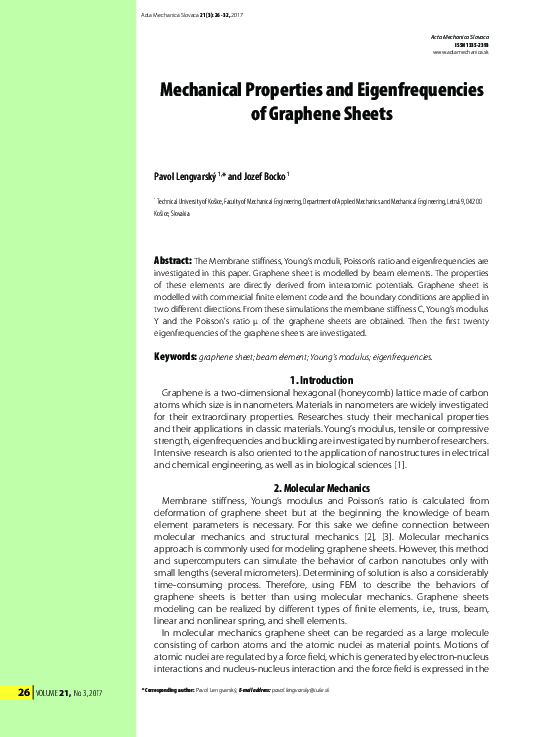 (PDF) Mechanical Properties and Eigenfrequencies of Graphene Sheets