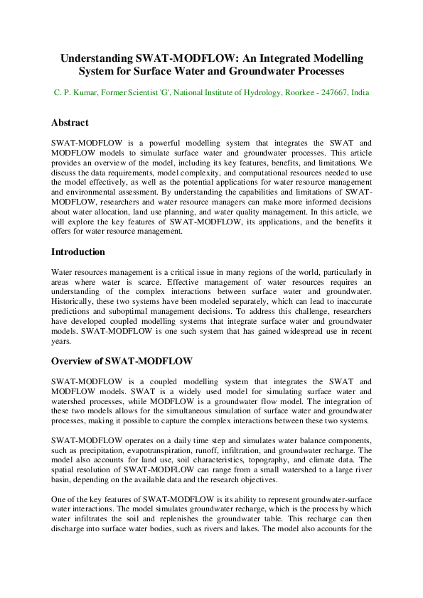 Pdf Understanding Swat Modflow An Integrated Modelling System For Surface Water And