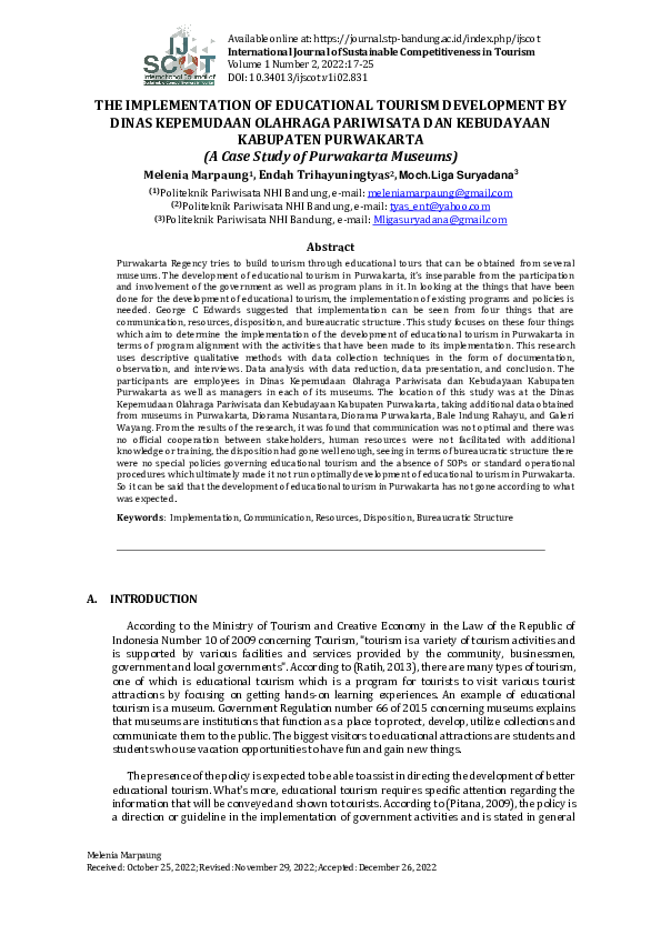 (PDF) The Implementation of Educational Tourism Development by Dinas ...