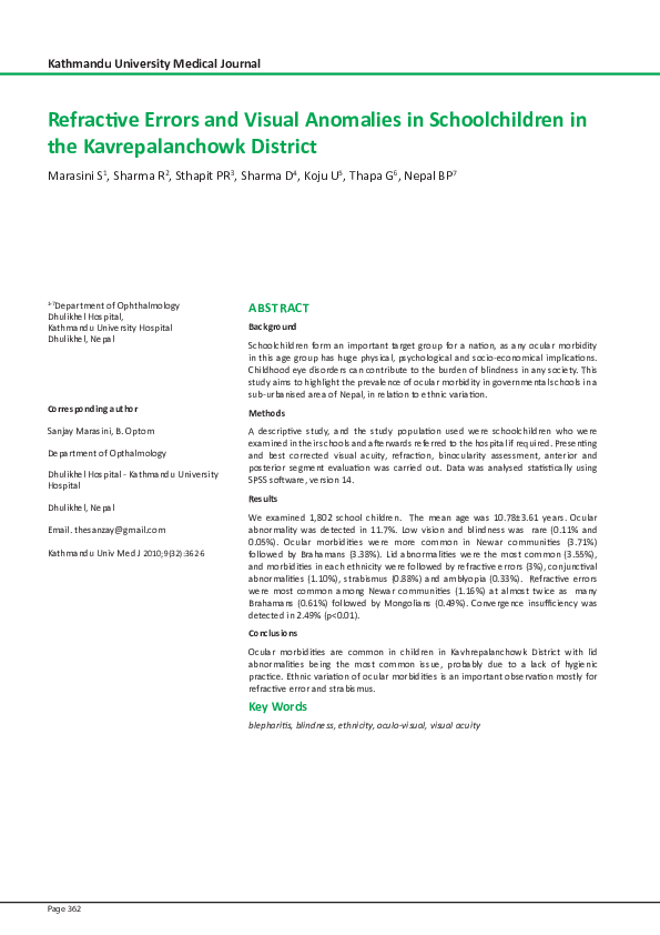 (PDF) Refractive Errors and Visual Anomalies in Schoolchildren in the ...