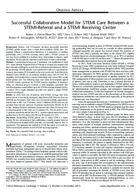 (PDF) Successful Collaborative Model for Stemi Care Between a Stemi ...