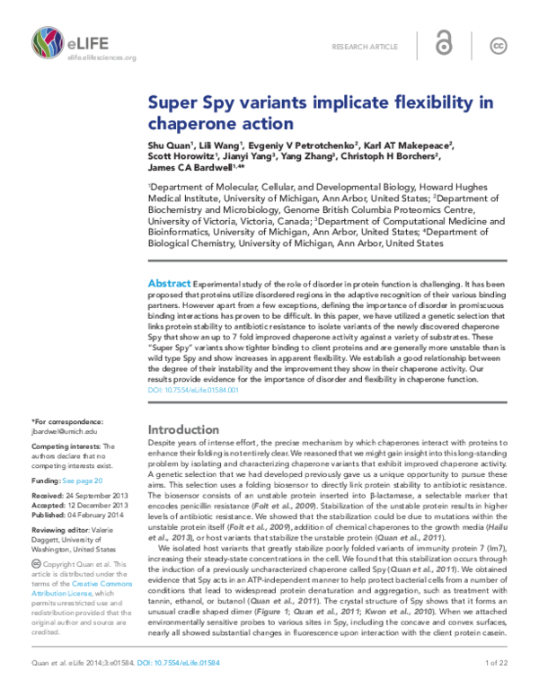 (PDF) Super Spy variants implicate flexibility in chaperone action