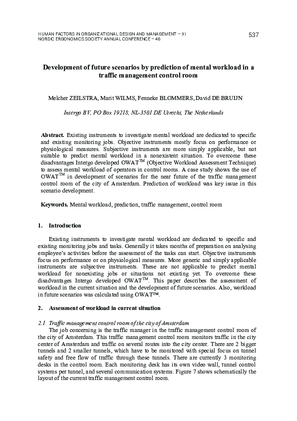 (PDF) Development of Future Scenarios: Prediction of Mental Workload in a Traffic Management ...