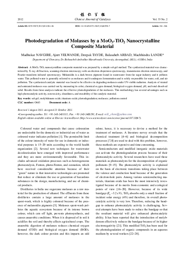 (PDF) Photodegradation of Molasses by a MoO3-TiO2 Nanocrystalline ...