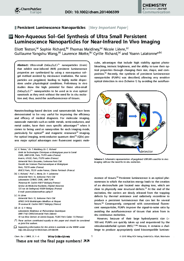 (PDF) Non-Aqueous Sol-Gel Synthesis of Ultra Small Persistent Luminescence Nanoparticles for ...