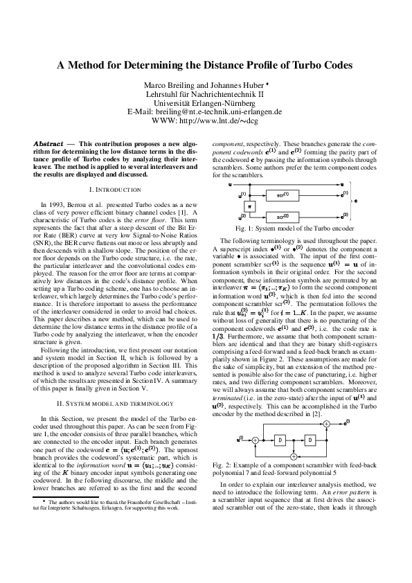 (PDF) A Method for Determining the Distance Profile of Turbo Codes | Marco Breiling - Academia.edu