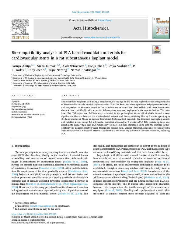 (PDF) Biocompatibility analysis of PLA based candidate materials for ...