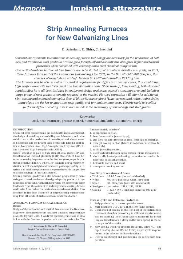 (PDF) Strip Annealing Furnaces for New Galvanizing Lines