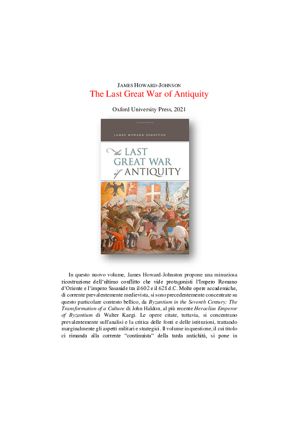 (PDF) Recensione a James Howard-Johnson, "The Last Great War of Antiquity"
