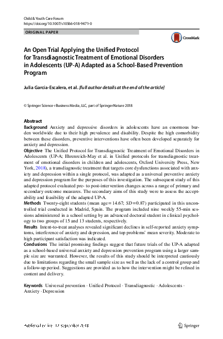 (PDF) An Open Trial Applying the Unified Protocol for Transdiagnostic ...