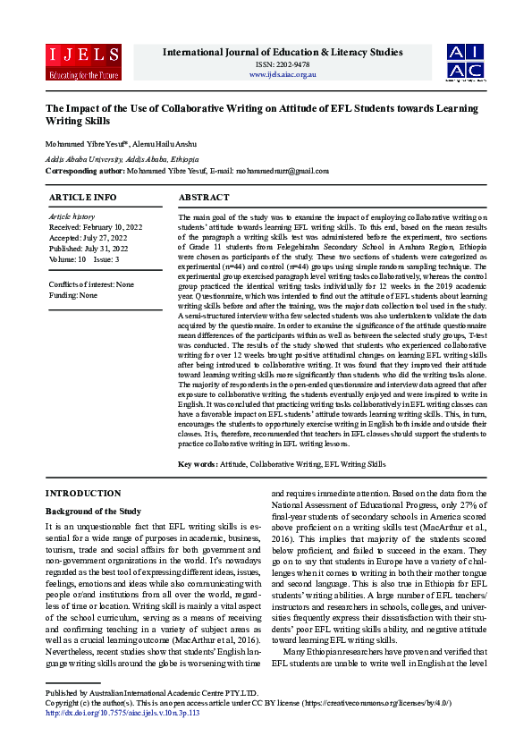 Pdf The Impact Of The Use Of Collaborative Writing On Attitude Of Efl