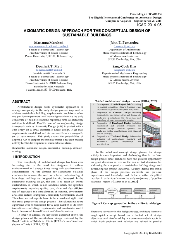 (PDF) Axiomatic Design Approach for the Conceptual Design of Sustainable Buildings