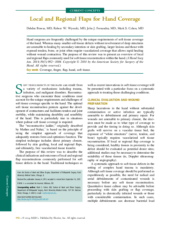 (PDF) Local and Regional Flaps for Hand Coverage