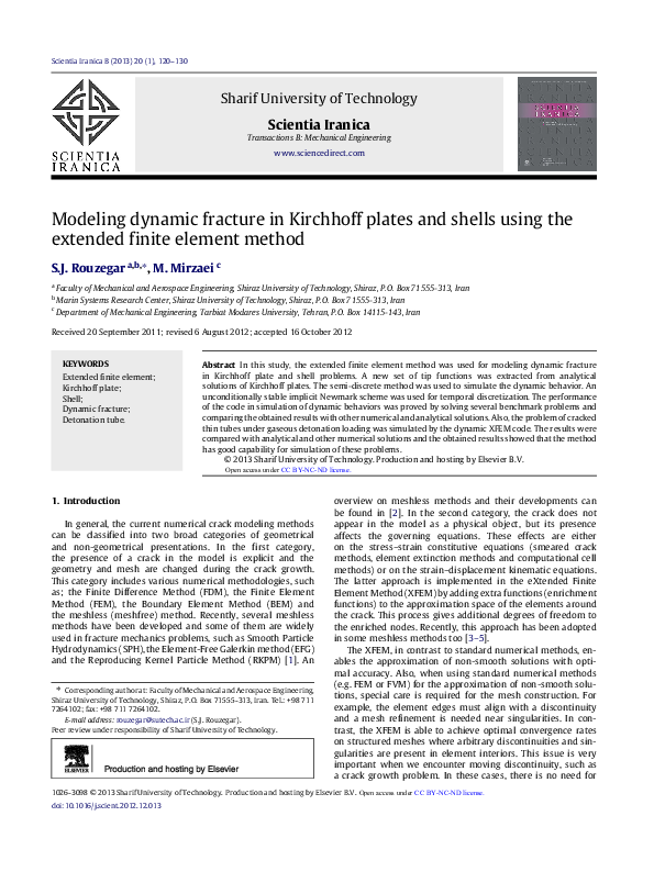 Pdf Modeling Dynamic Fracture In Kirchhoff Plates And Shells Using The Extended Finite Element