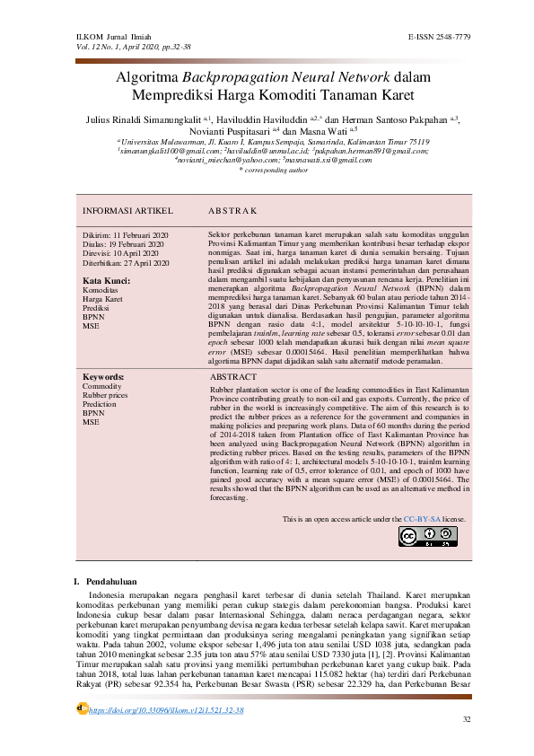 (PDF) Algoritma Backpropagation Neural Network dalam Memprediksi Harga Komoditi Tanaman Karet