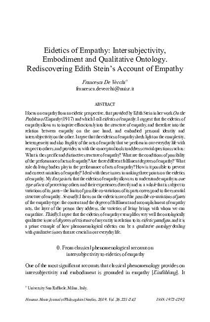 (PDF) Eidetics of Empathy: Intersubjectivity, Embodiment and Qualitative Ontology ...