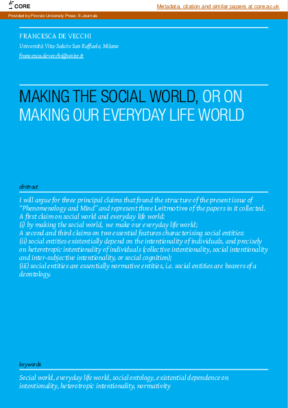 (PDF) Making the Social World, or on Making Our Everyday Life World