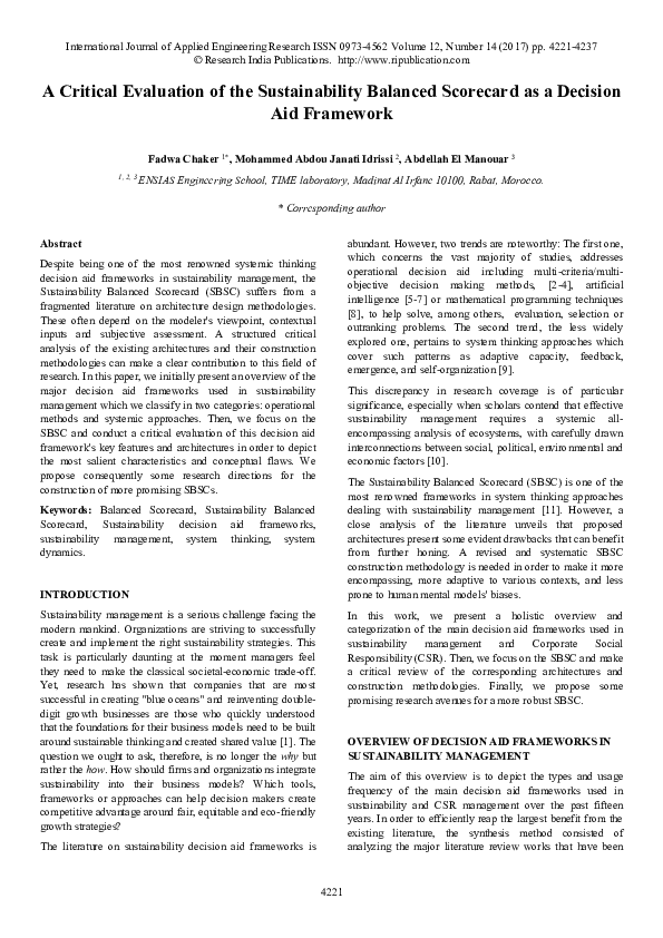 (PDF) A Critical Evaluation of the Sustainability Balanced Scorecard as ...