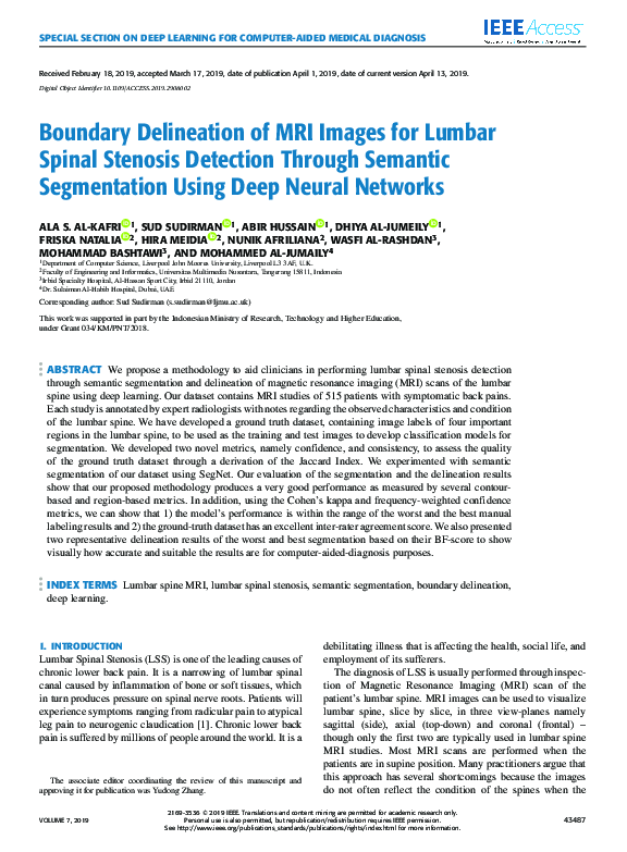 (PDF) MRI Segmentation for Lumbar Stenosis Detection