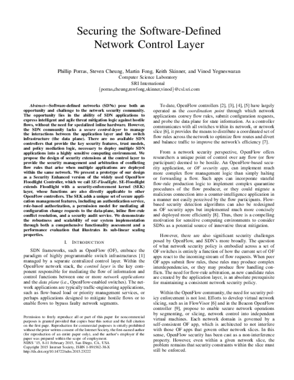 (PDF) Securing the Software Defined Network Control Layer