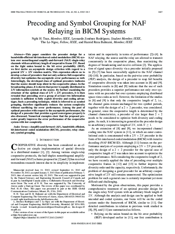 (PDF) Precoding and Symbol Grouping for NAF Relaying in BICM Systems