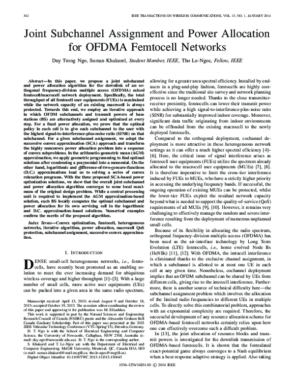 (PDF) Joint Subchannel Assignment and Power Allocation for OFDMA Femtocell Networks