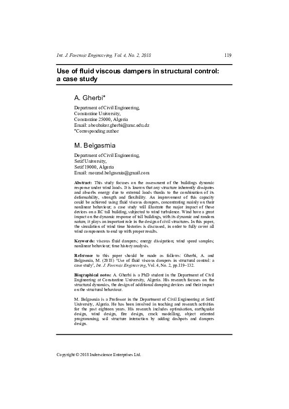 (PDF) Use of fluid viscous dampers in structural control: a case study