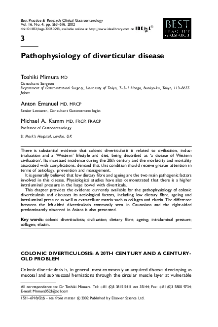 (PDF) Pathophysiology of diverticular disease