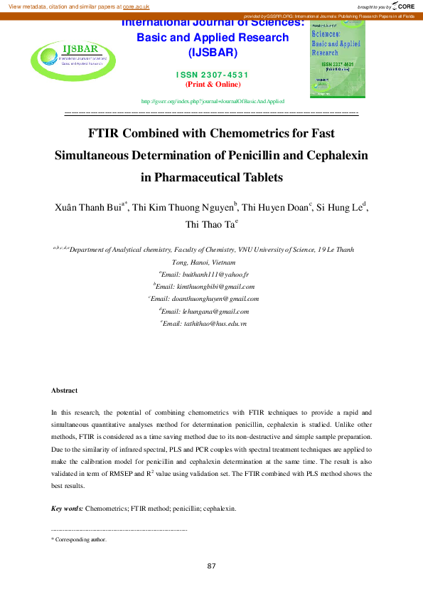 (PDF) FTIR Combined with Chemometrics for Fast Simultaneous ...