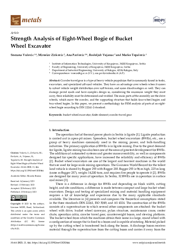 (PDF) Strength Analysis of Eight-Wheel Bogie of Bucket Wheel Excavator