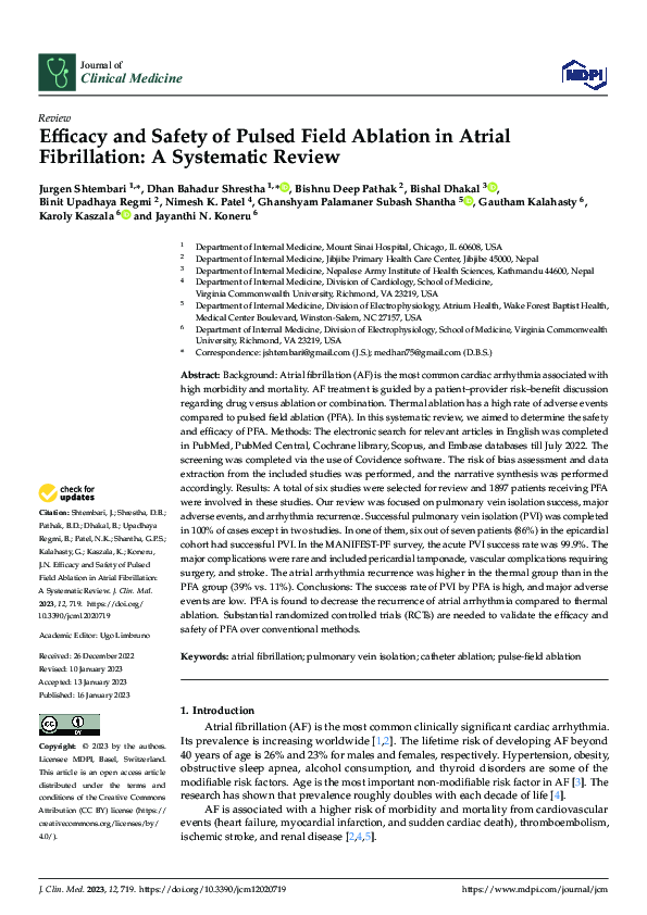 (PDF) Efficacy and Safety of Pulsed Field Ablation in Atrial Fibrillation: A Systematic Review