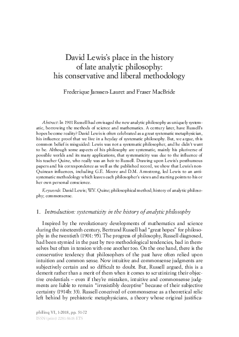 (PDF) David Lewis’s place in the history of late analytic philosophy ...