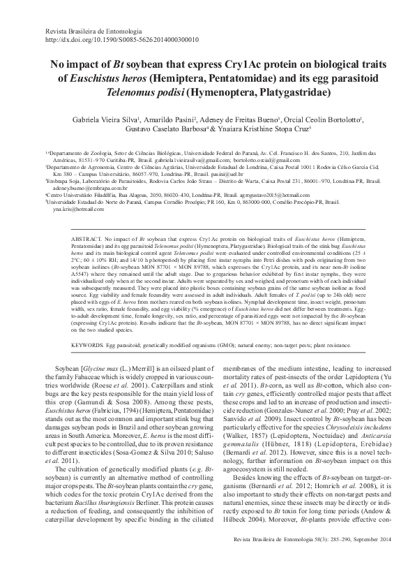 (PDF) No impact of Bt soybean that express Cry1Ac protein on biological ...