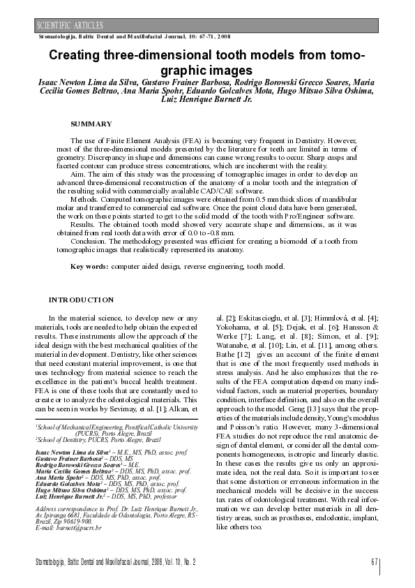 (PDF) Creating three-dimensional tooth models from tomographic images