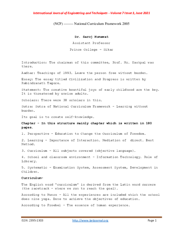 (PDF) (NCF) -------- National Curriculum Framework 2005