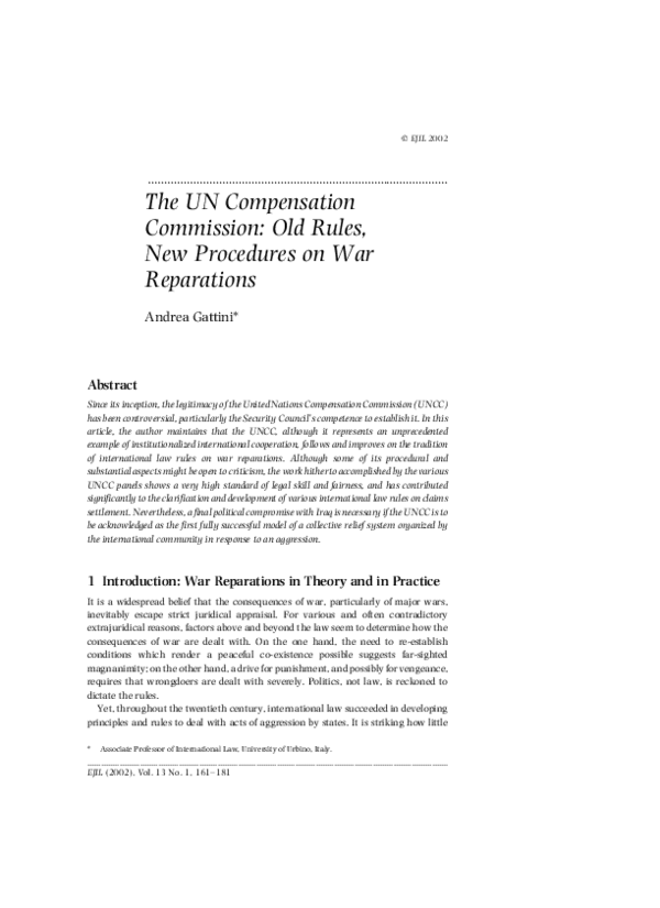 (PDF) The UN Compensation Commission: Old Rules, New Procedures on War ...